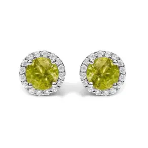 HAUS OF BRILLIANCE 10k Gold Gemstone And Diamond Halo Stud Earrings - White | Green Peridot
